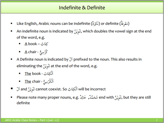Indefinite and Definite Nouns – Understand-Arabic.com
